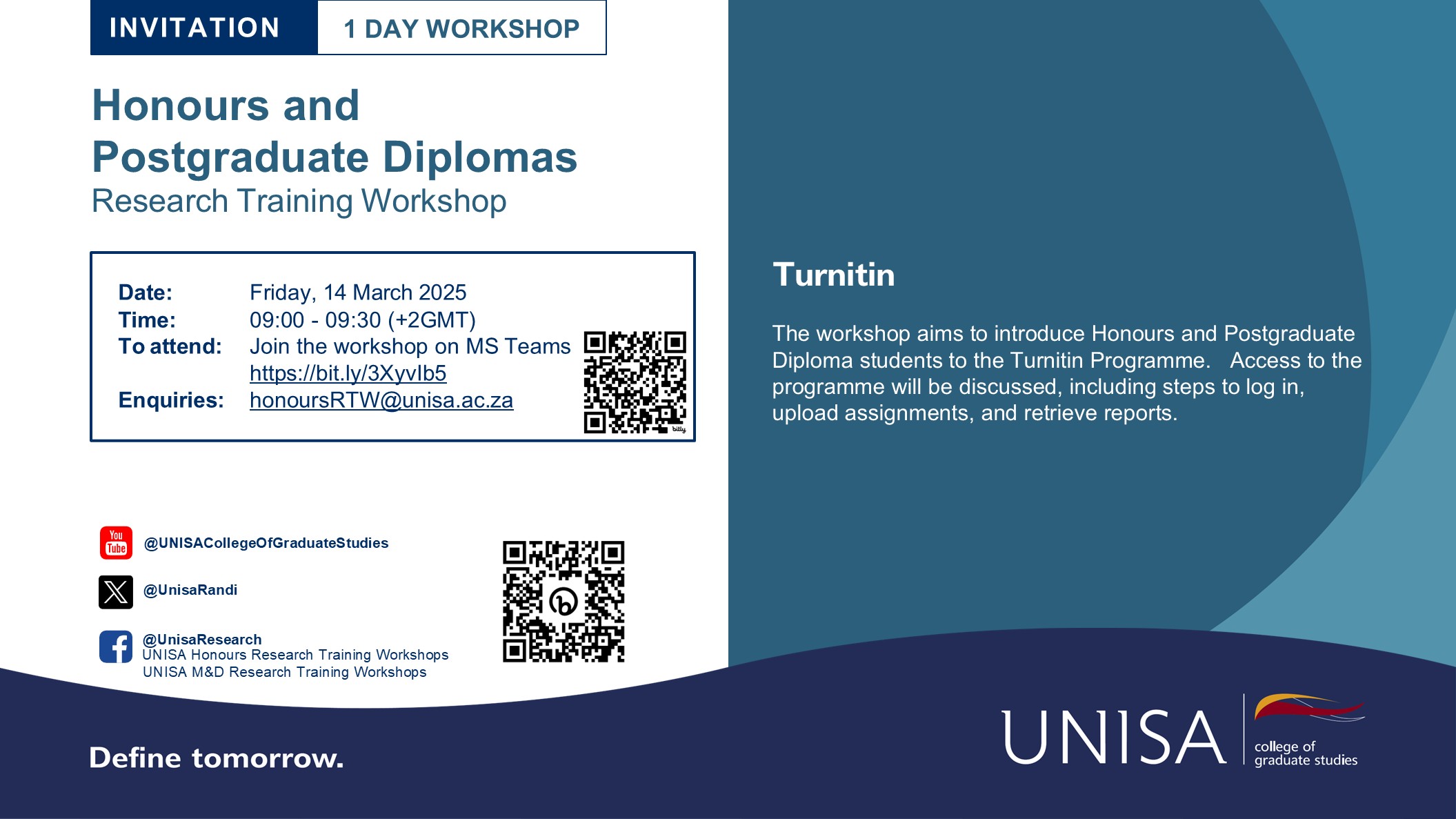 Honours & postgraduate diploma research training workshop: 'Turnitin'